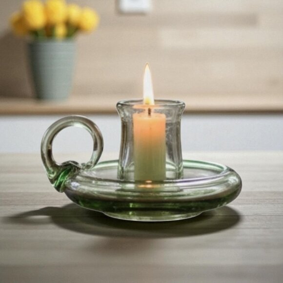 No Brand | Accents | Vintage Handblown Emerald Green Glass Chamberstick ...